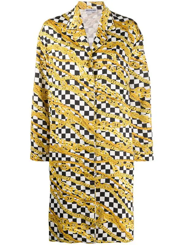 Balenciaga Chain-print Checkerboard Coat