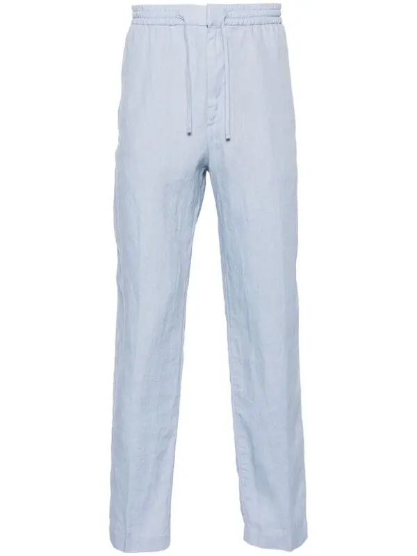 Canali Mid-rise Tapered Linen Trousers - Blue