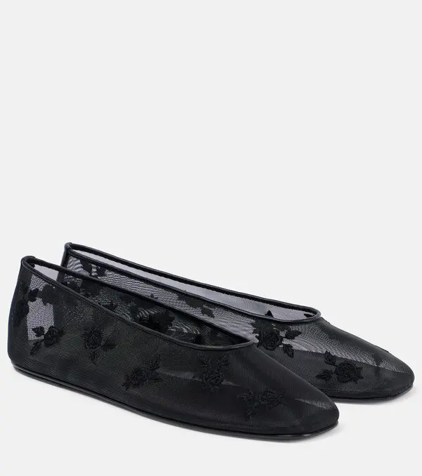 Magda Butrym Embroidered Mesh Ballet Flats - Black
