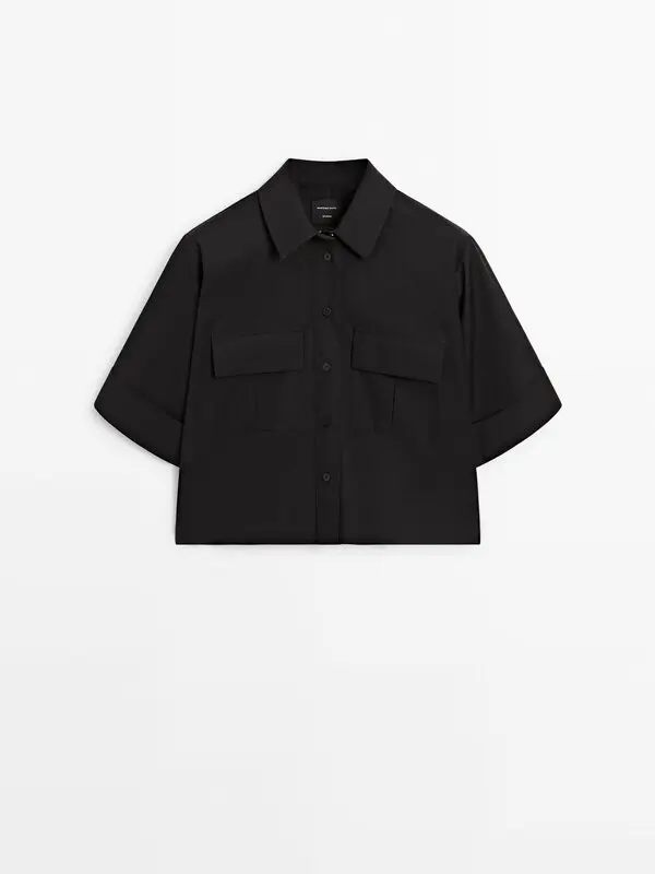Massimo Dutti Studio Cropped Cotton Shirt - Black