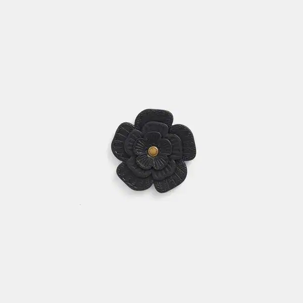 Coach Remade Tea Rose Brooch - Black | Editorialist