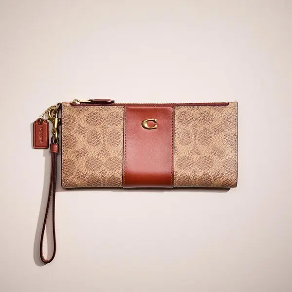 Coach Restored Double Zip Wallet In Signature Canvas - Brass/tan/rust ...