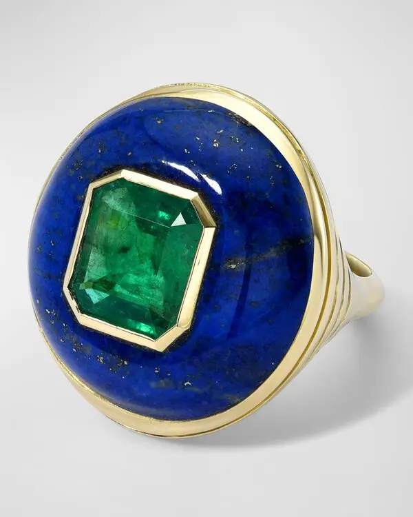 Retrouvai One-of-a-kind Lollipop Emerald & Lapis Lazuli Ring