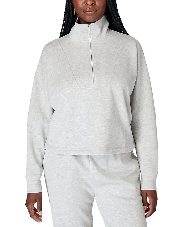 Sweaty Betty Funnel Neck Half Zip Sweatshirt - Ice Grey Marl