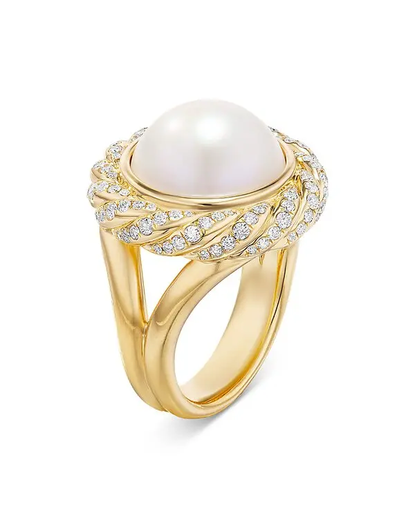 David Yurman 18k Yellow Gold South Sea Pearl & Diamond Ring - White/gold