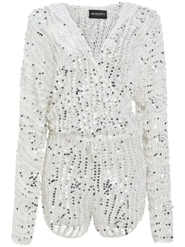 Retrofete Meadow Crochet-Knit Playsuit White Editorialist