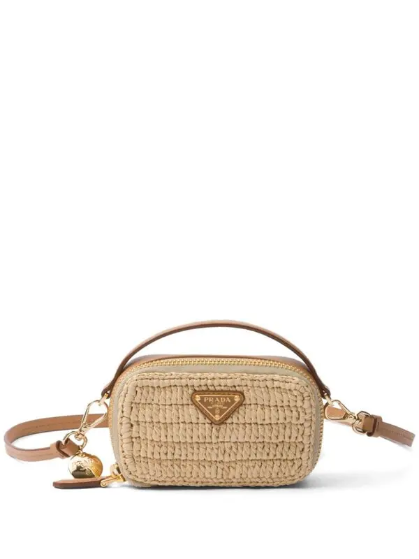 Prada Logo-plaque Crochet Pouch - Neutrals