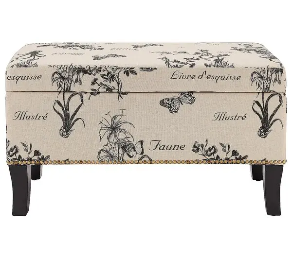 LINON Home Juliet Botanical Linen Storage Chest Ottoman
