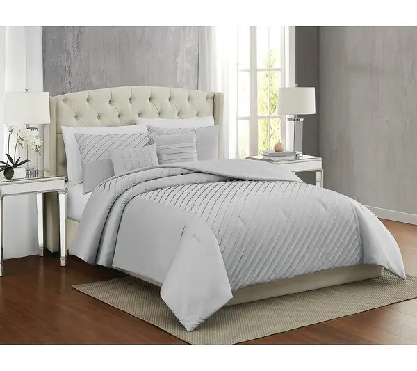 5TH AVENUE LUX James Pleated Silver 9pc Queen C Omforter Set