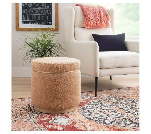 LINON Home Goldie Sherpa Knit Storage Ottoman