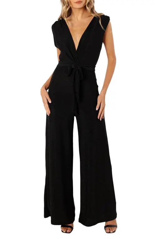 PETAL & PUP Nora Metallic Wide Leg Jumpsuit - Black