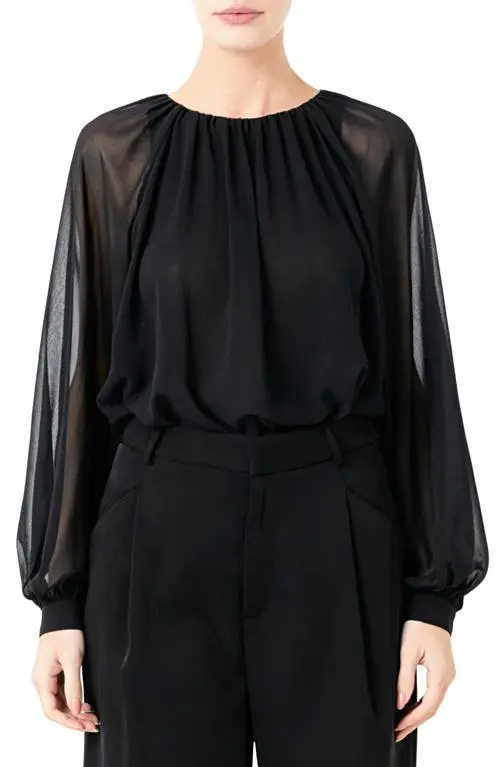 Endless Rose Sheer Sleeve Blouson Bodysuit