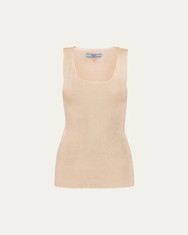 Prada Logo Patch Knit Tank Top - Albino
