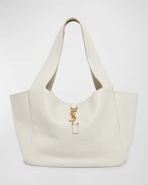 Saint Laurent Bea Leather Tote Bag - White/brown