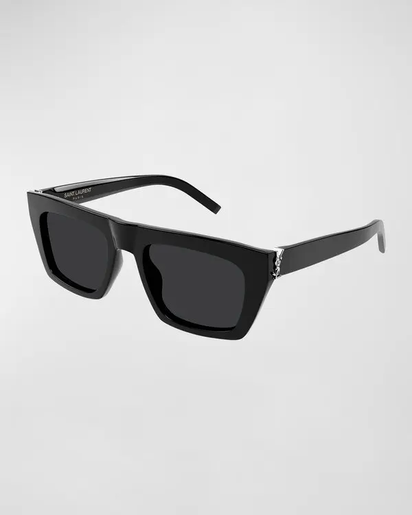 Saint Laurent Flat-top Rectangle Sunglasses - Shiny Solid Black