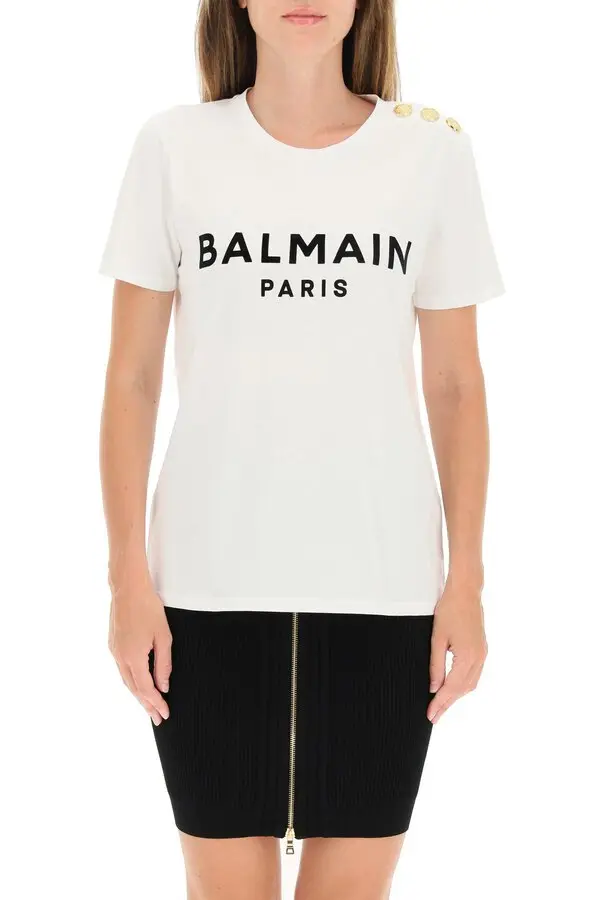 Buy Balmain Tshirt With Logo Print And Embossed Buttons - Multi At 11% ...