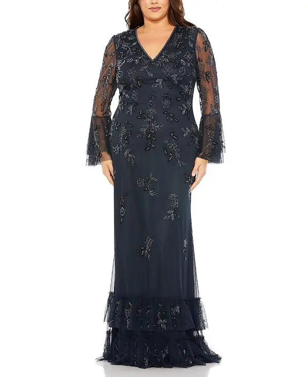 Mac Duggal V-neck Embellished Tiered Gown - Midnight