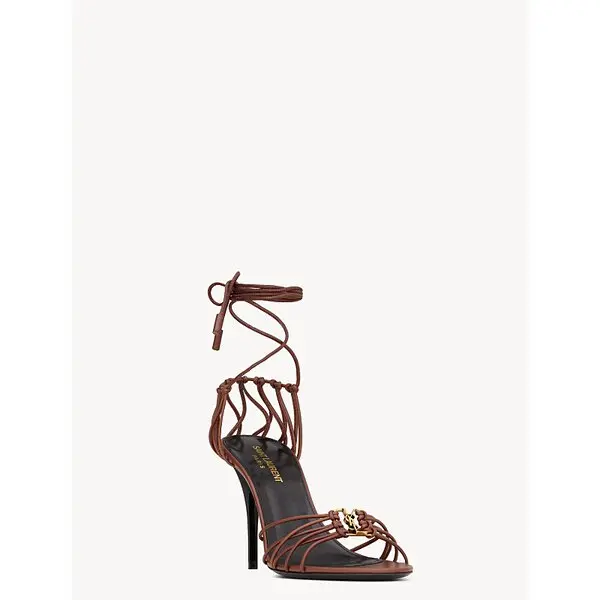 Saint Laurent Babylone Sandals In Leather - Cigare Lambskin