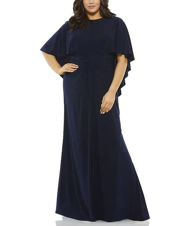 Mac Duggal Jersey Cape Sleeve A-line Gown