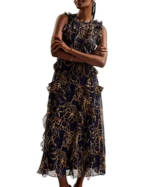 Ted Baker London Rize Sleeveless Waterfall Ruffle Midi Dress In Navy - 29%  Off | Editorialist