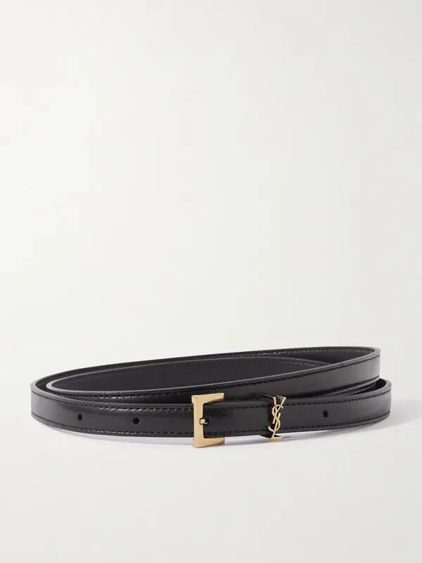 Saint Laurent Cassandre Leather Belt - Black