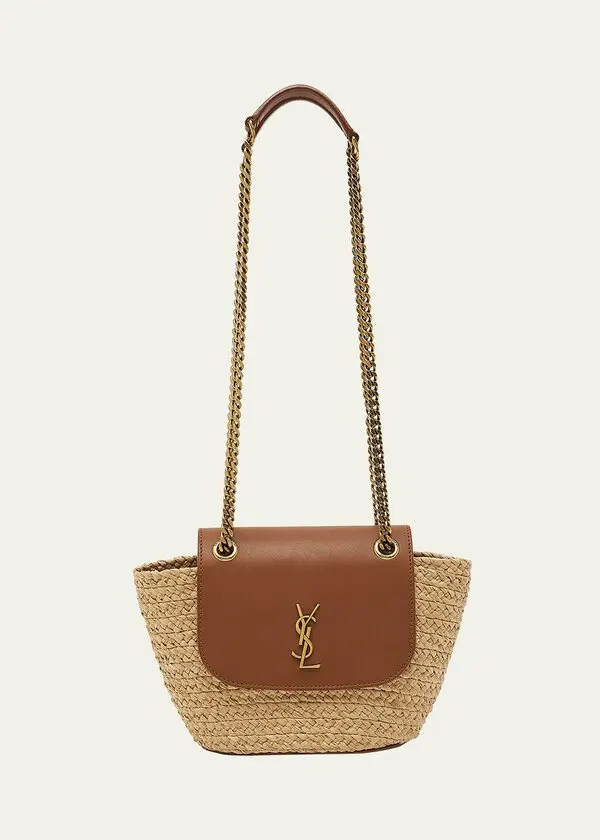 Saint Laurent Panier Mini Bag In Raffia - Natural/brick