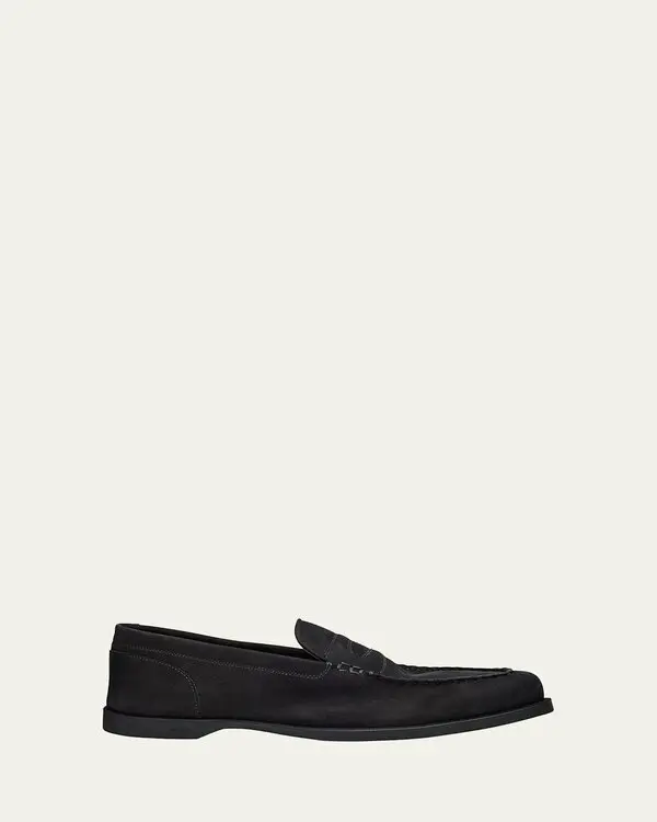 John Lobb Pace Nubuck Penny Loafers - Black