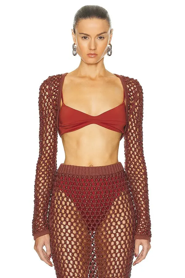 DIOTIMA Gala Crochet Knit Shrug - Cocoa
