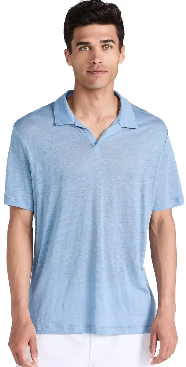 Onia Shaun Linen Polo - Dusty Blue