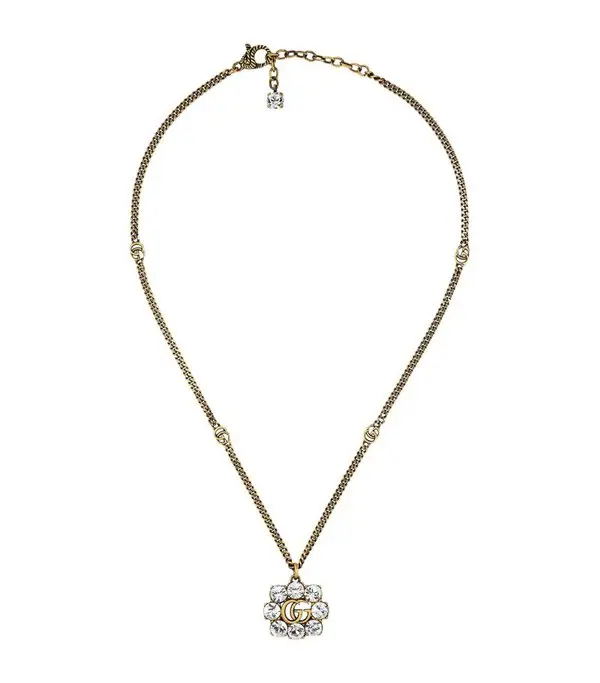 Gucci Crystal Double G Necklace Gold Editorialist