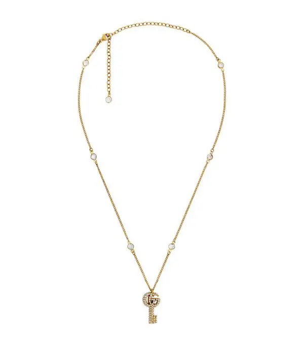Gucci Crystalembellished Double G Key Necklace Gold Editorialist