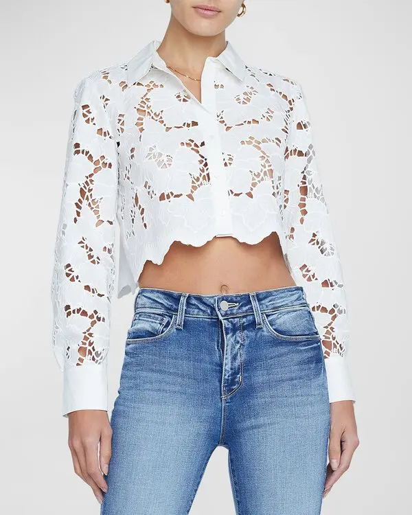 L'Agence Seychelle Floral Eyelet-embroidered Shirt - White