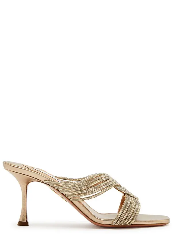 AQUAZZURA Gatsby 75 Embellished Leather Mules - Gold