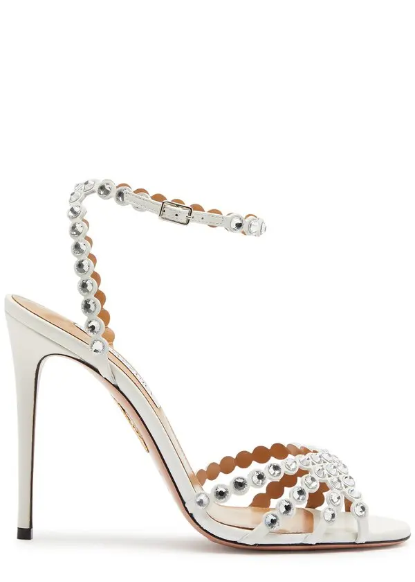 AQUAZZURA Tequila 105 Embellished Leather Sandals - White
