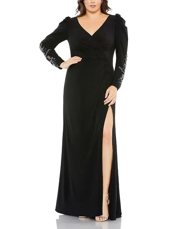 Mac Duggal Plus Embellished Faux Wrap Gown