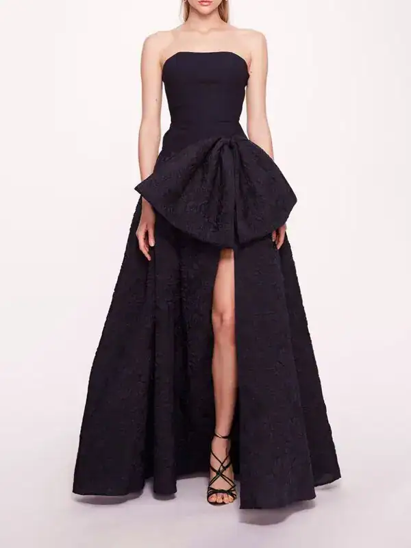 Marchesa Strapless Gown With Oversized Bow - Blue | Editorialist