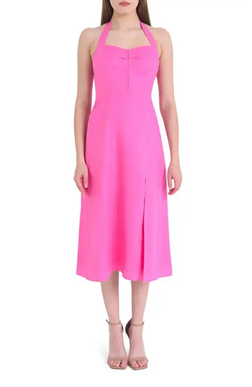 Wayf Simone Halter Neck Linen Midi Dress In Hot Pink - 60% Off |  Editorialist