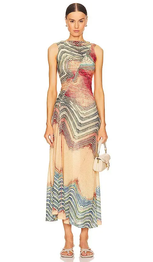 ulla johnson beige dress Ulla Johnson // Beige & Multicolour Floral Pleated Tiered Dress – VSP  Consignment main image 0