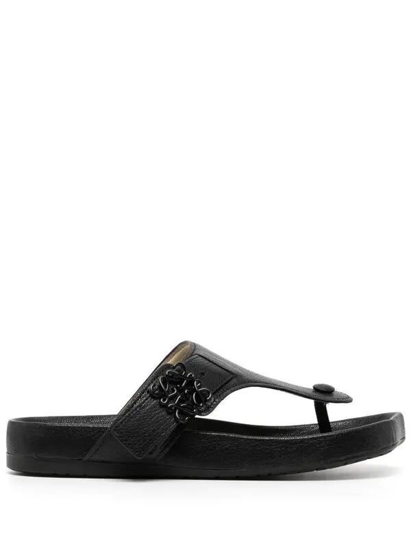 Loewe Logo-plaque Leather Flip Flops - Black