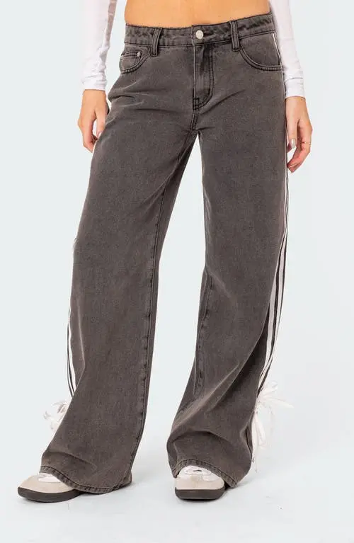 EDIKTED Ribbon Stripe Low Rise Wide Leg Jeans
