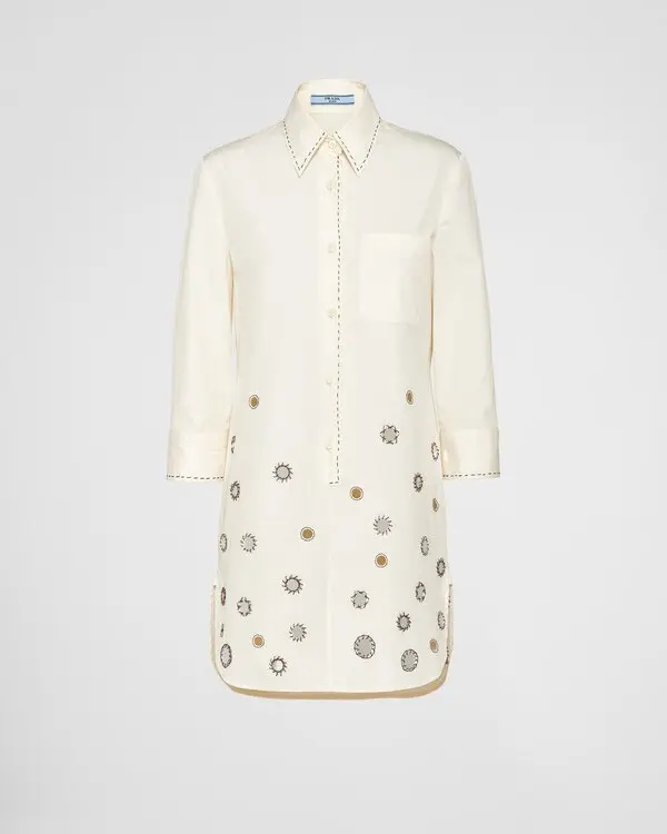 Prada Embroidered Poplin Mini-Dress - Natural | Editorialist