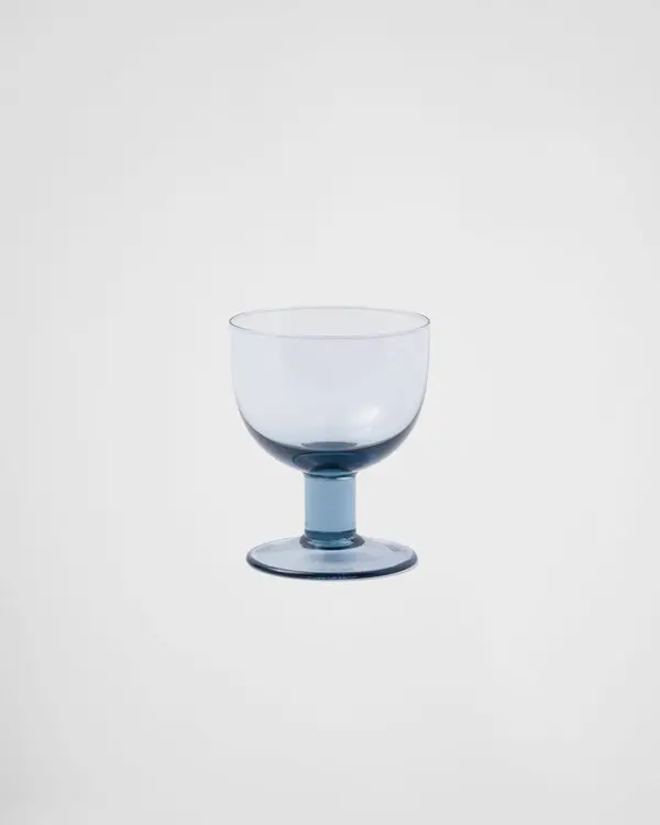 Prada Set Of Two Crystal Water Glasses Plinth - Sea Blue