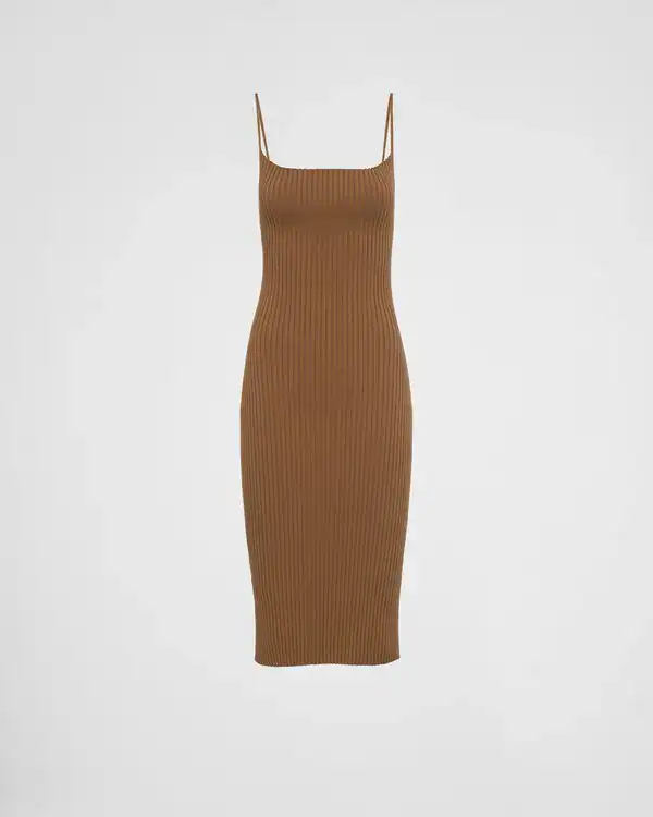Prada Ribbed Knit Cotton Dress - Cork Beige | Editorialist