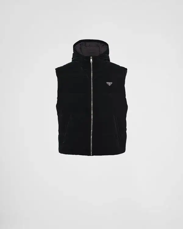 Prada Hooded Technical Fabric Down Vest - Black | Editorialist
