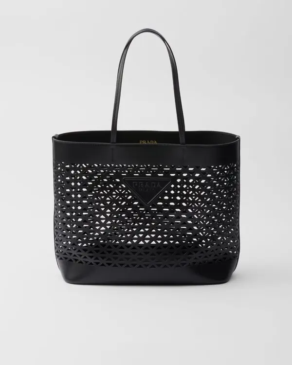 バッグ PRADA Black Perforated Leather Tote Bag Prada Perforated Leather Tote - Black | Editorialist