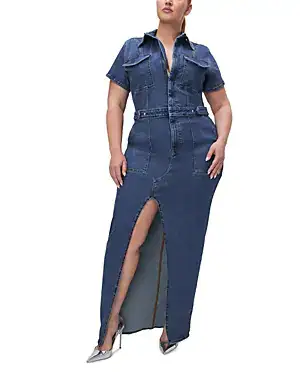 Plus Fit For Success Maxi Denim Dress - Indigo 594