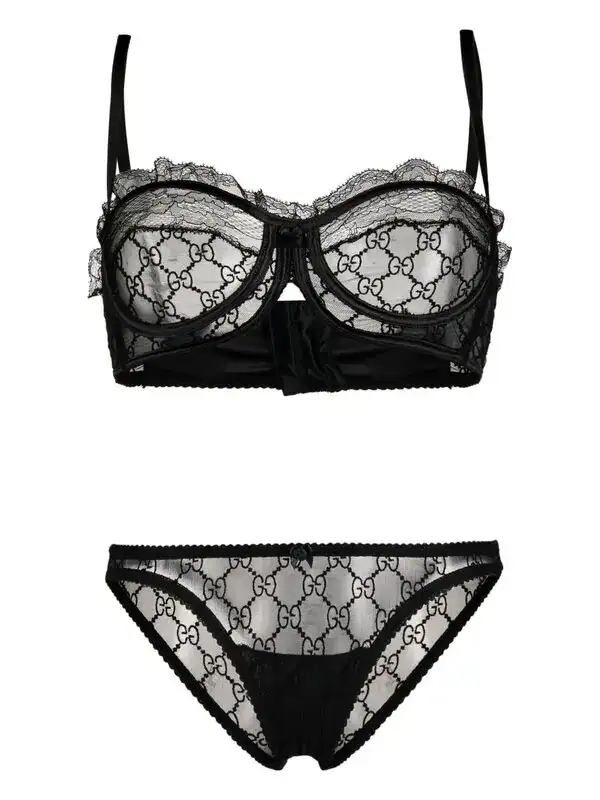 Gucci Gg Embroidered Lingerie Set In Black - 20% Off | Editorialist