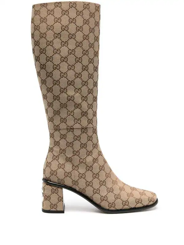 美品✨GUCCI/ラウンドトゥスタッズパンプス/ベージュ 大きめサイズ25.5㎝ Gucci Gg Supreme-Canvas Knee-High Boots - Neutrals | Editorialist