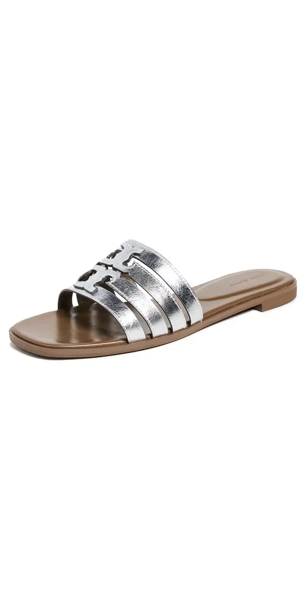 Tory Burch Ines Cage Slides - Silver / Wild Mushroom