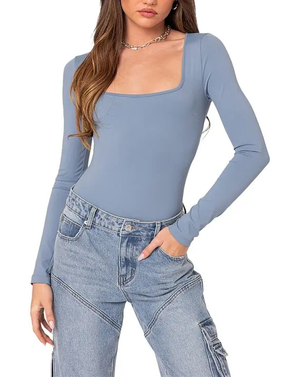 EDIKTED Joanna Square Neck Bodysuit - Light Blue